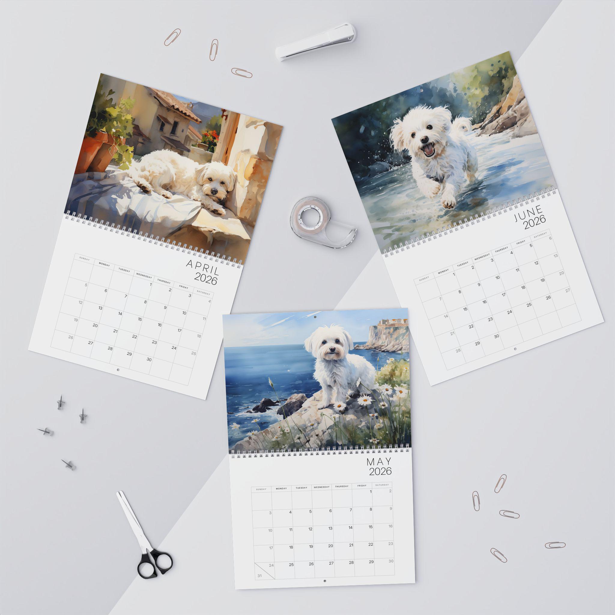 Maltese Wall Calendar - 2026 Calendar With 12 Watercolors of Maltese ...