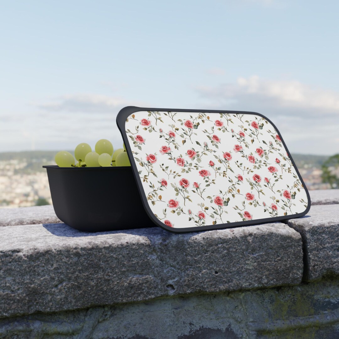 Rose Pattern PLA Bento Box - Single-compartment Lunch Box With Rubber ...