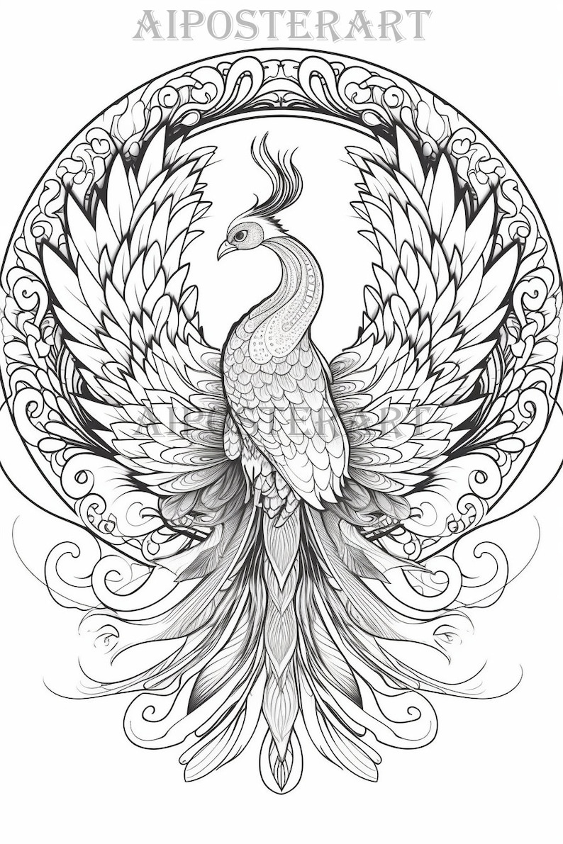 Phoenix Coloring Sheet for Adults - Printable Phoenix Coloring Page ...