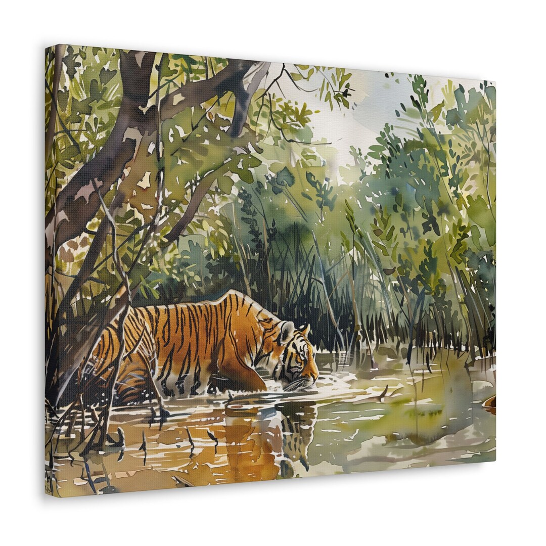 Tiger in Mangroves Watercolor Printed on Canvas Frameless Wall Art Gift ...