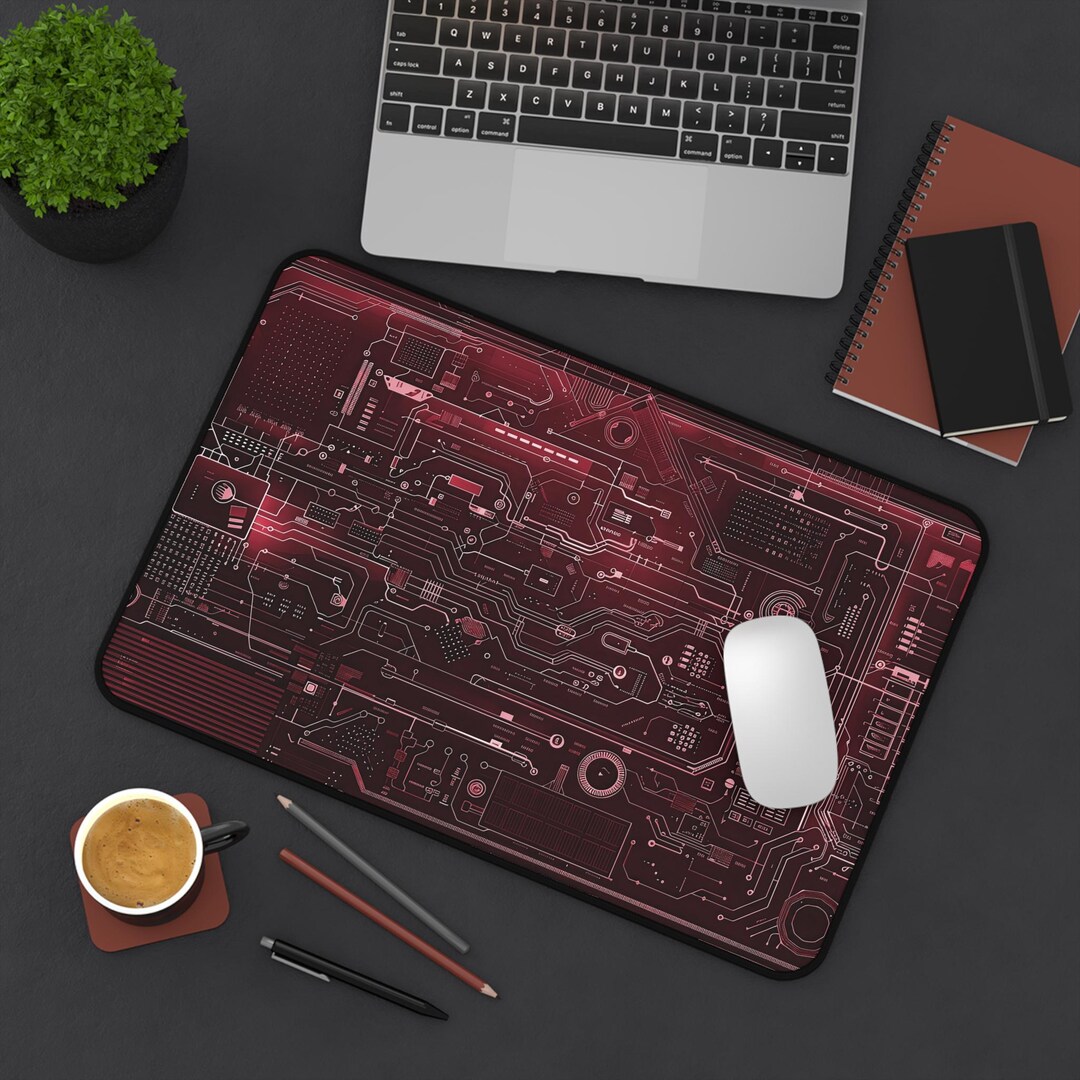 Tech Circuit Desk Mat - Intricate Circuit Board Patterns Illuminated in ...