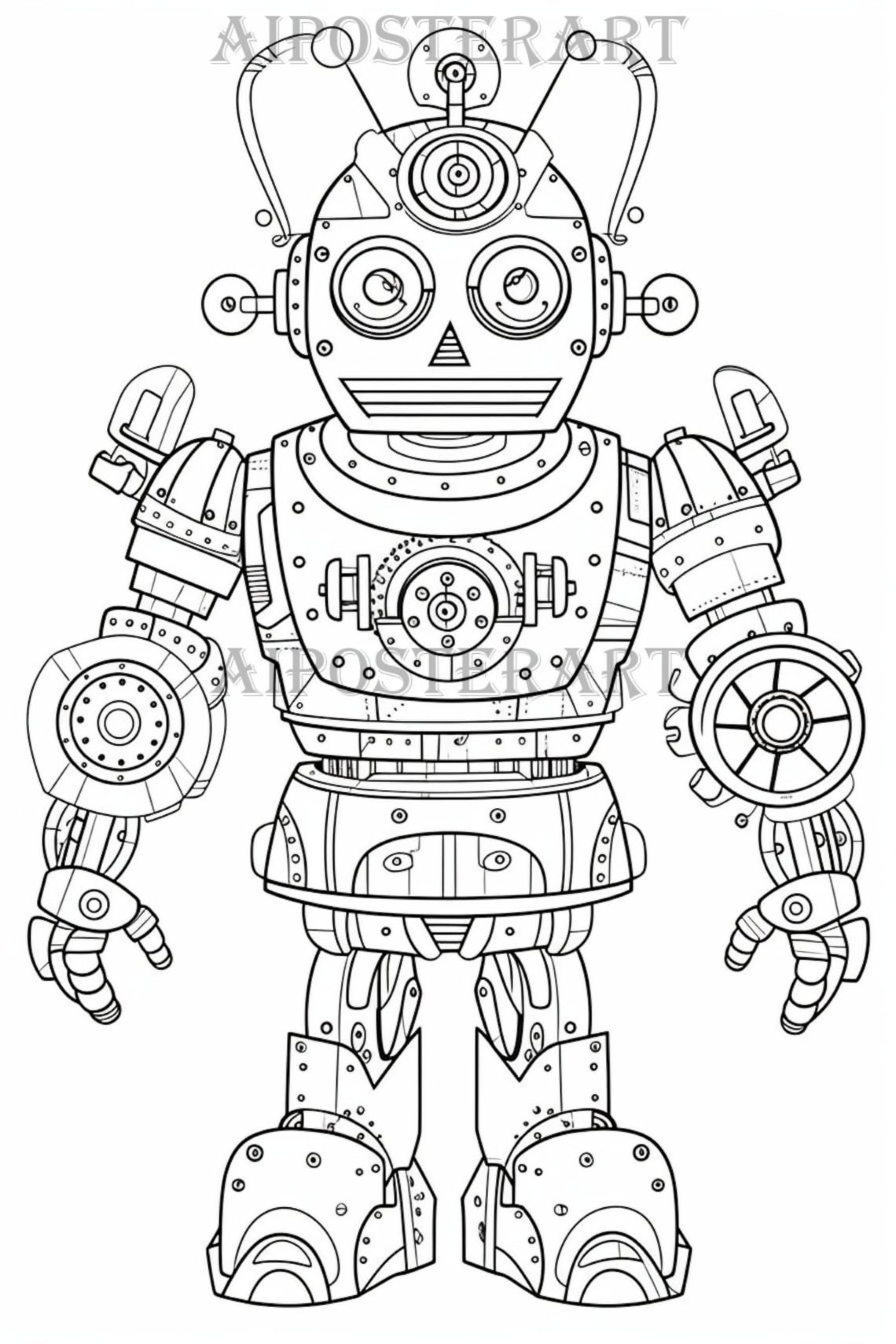 Retro Toy Robot Coloring Page for Kids and Adults Printable Coloring ...