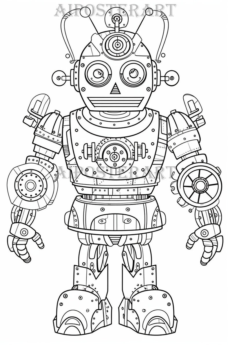 Retro Toy Robot Coloring Page for Kids and Adults Printable Coloring ...