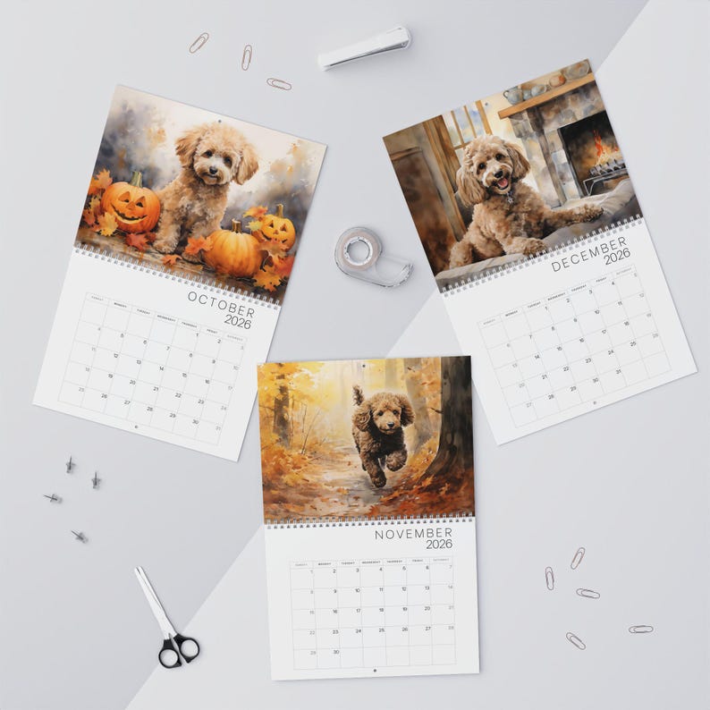 2026 Poodle Wall Calendar - Dog Calendar Featuring 12 Watercolors of ...