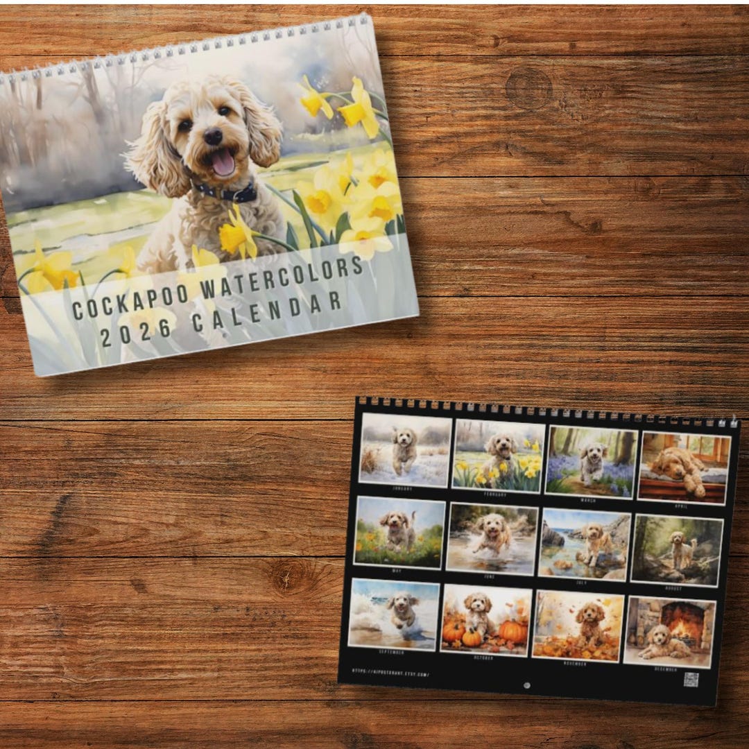 Cockapoo Wall Calendar - 2026 Calendar With 12 Watercolors of Cockapoo ...