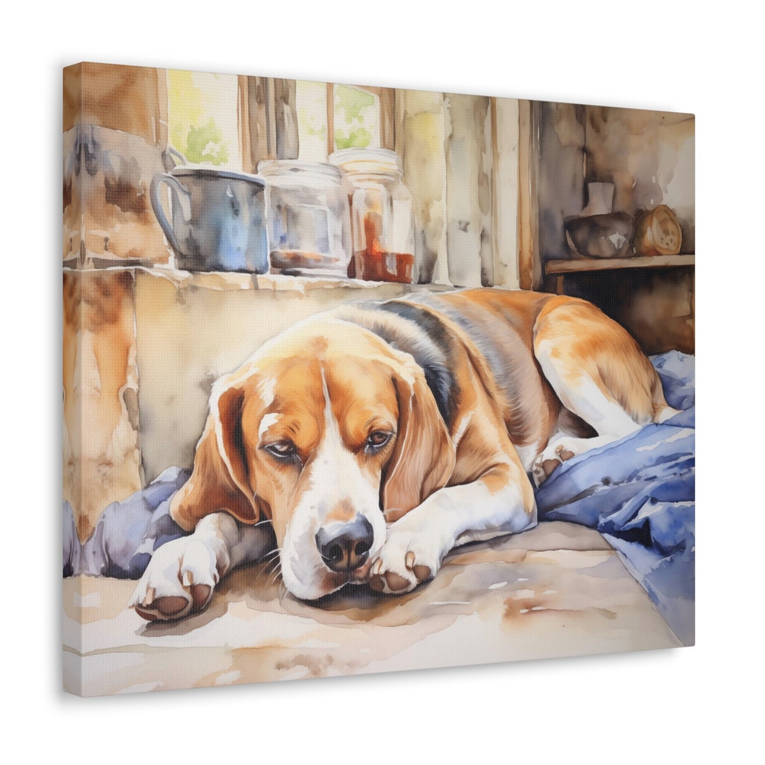 Beagle Wall Art - Watercolor Printed on Unframed 20 X 16 Inch Canvas ...