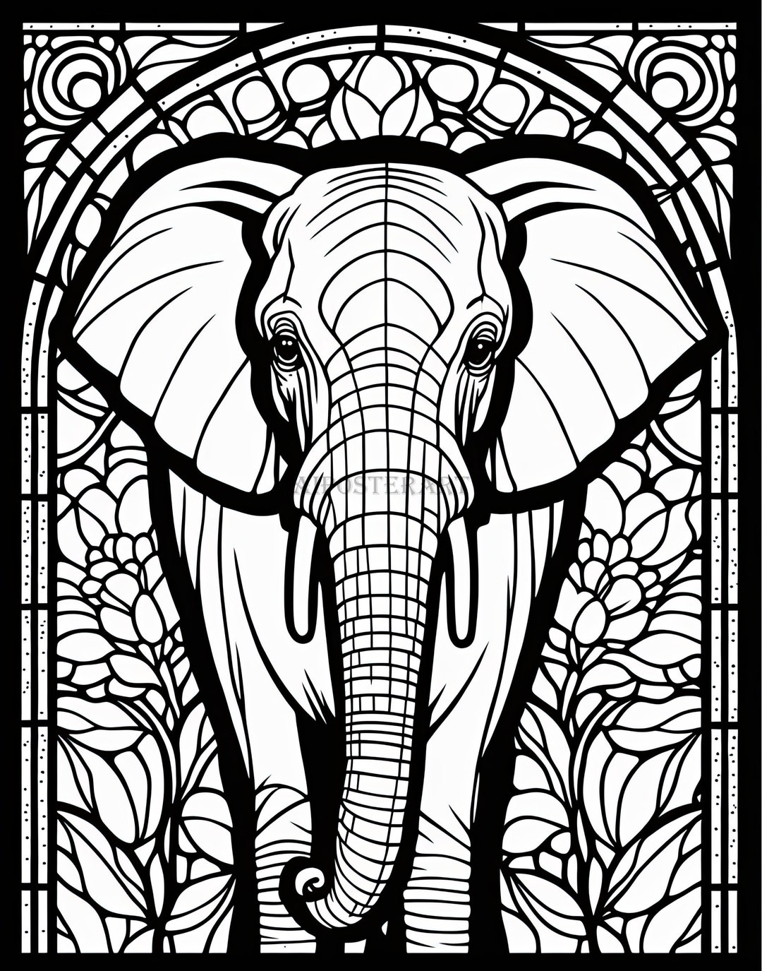 Elephant Stained Glass Window - Printable Coloring Page, Jpeg File - Etsy