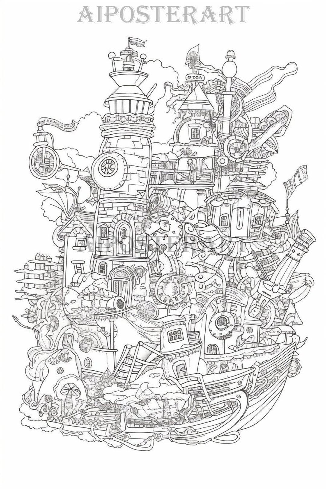 Nautical Mashup Coloring Page Detailed Nautical Coloring Sheet for ...