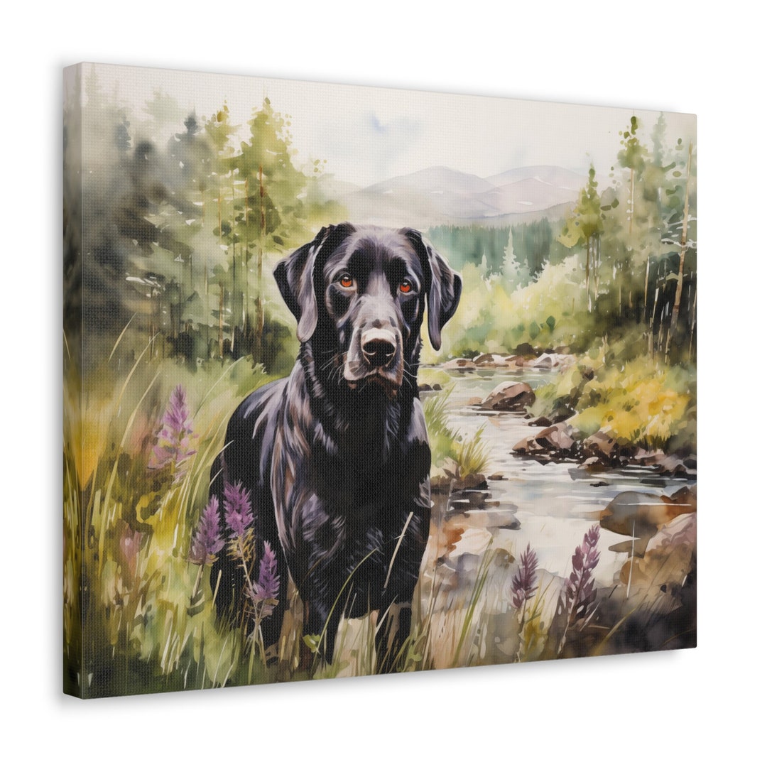 Black Labrador Watercolor Printed Canvas Unframed Wall Art Gift for ...