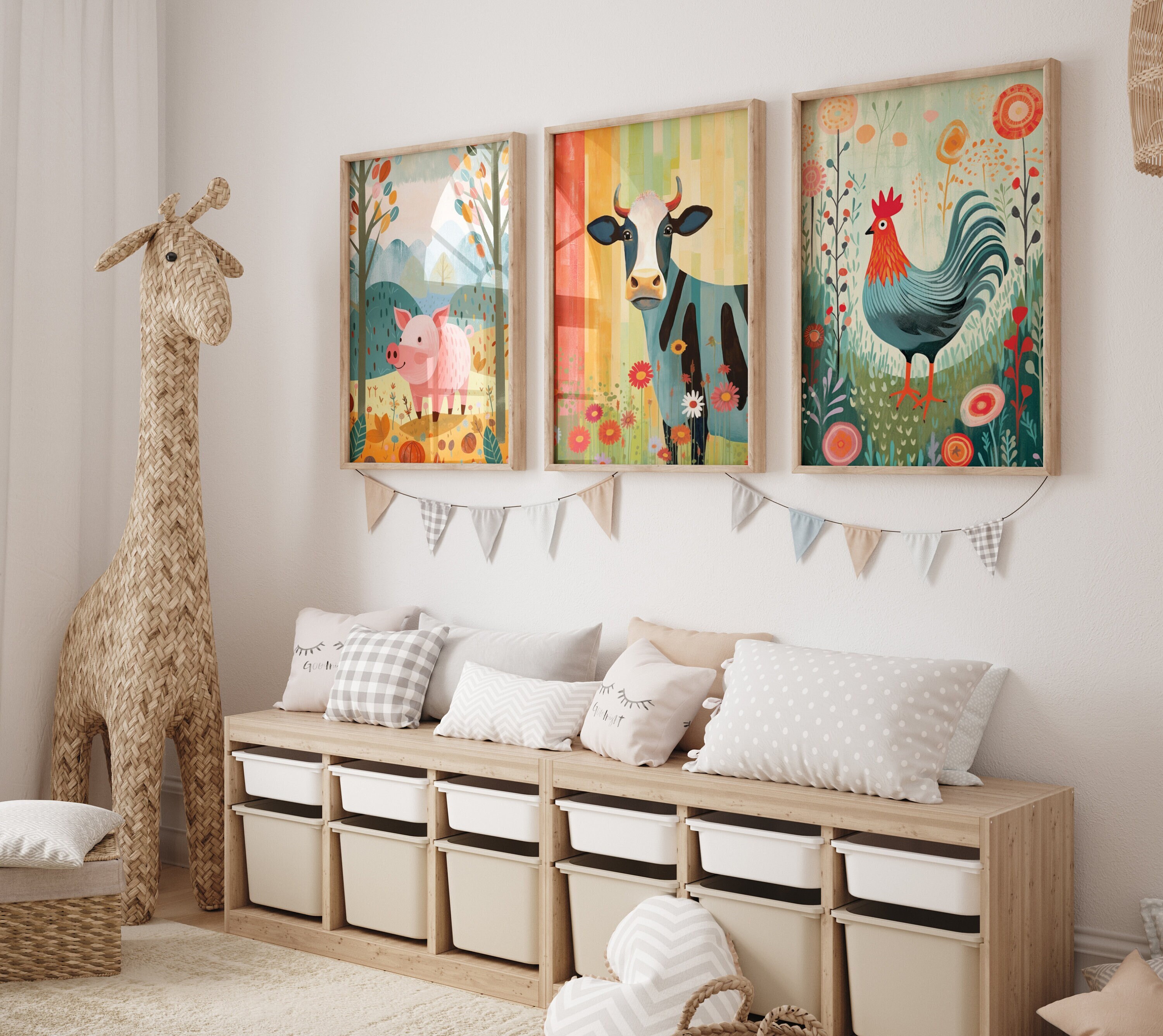 Nursery Wall Art Download Printable Art Set of 3 Farm Animals Animal ...
