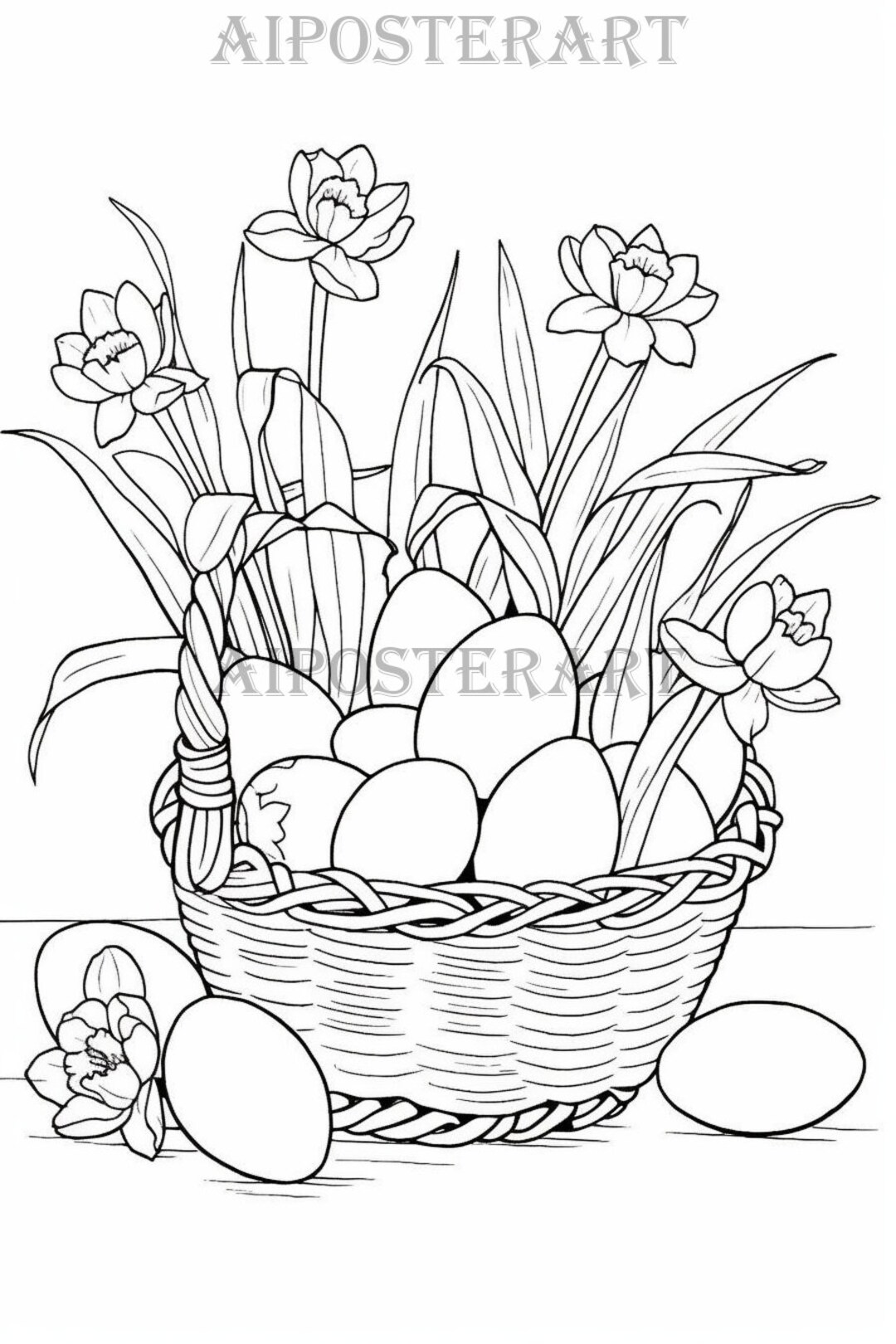 Easter Eggs in Basket Coloring Page for Kids and Adults - Printable ...
