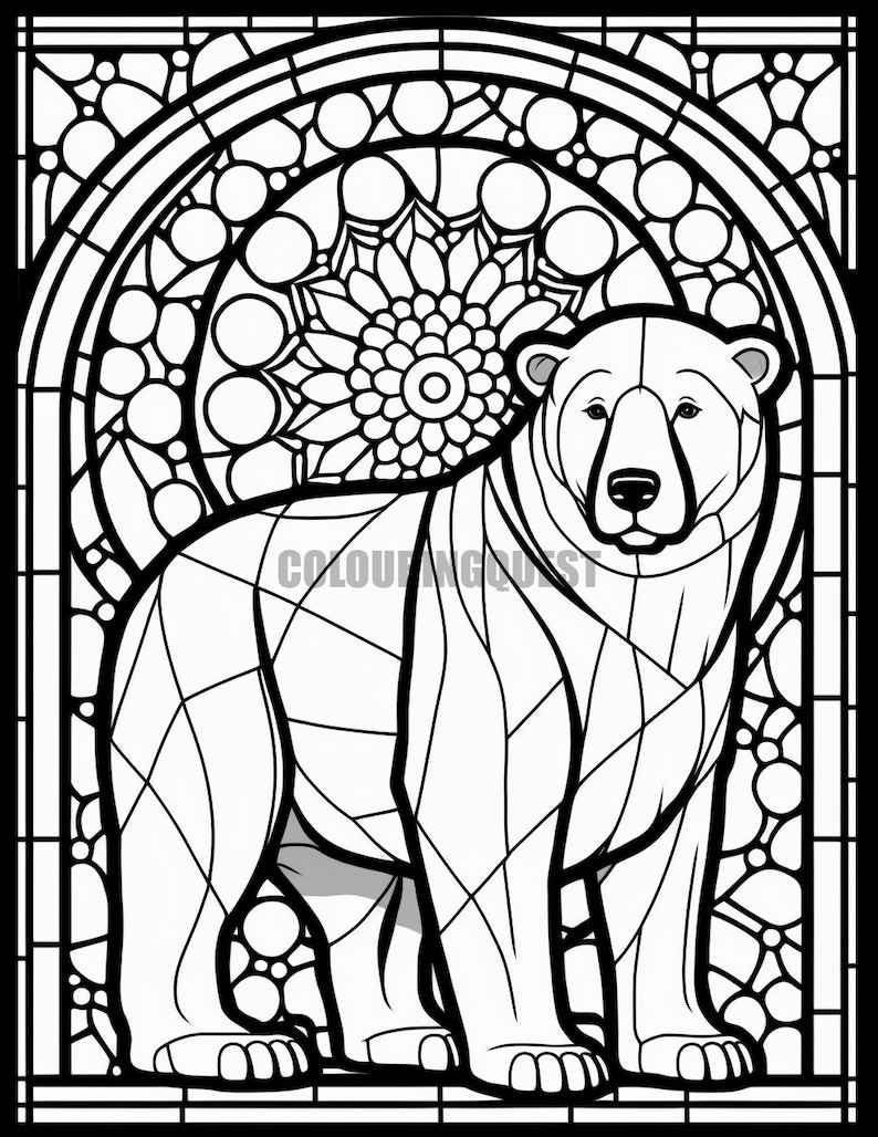 Polar Bear Stained Glass - Printable Adult Coloring Page From ...