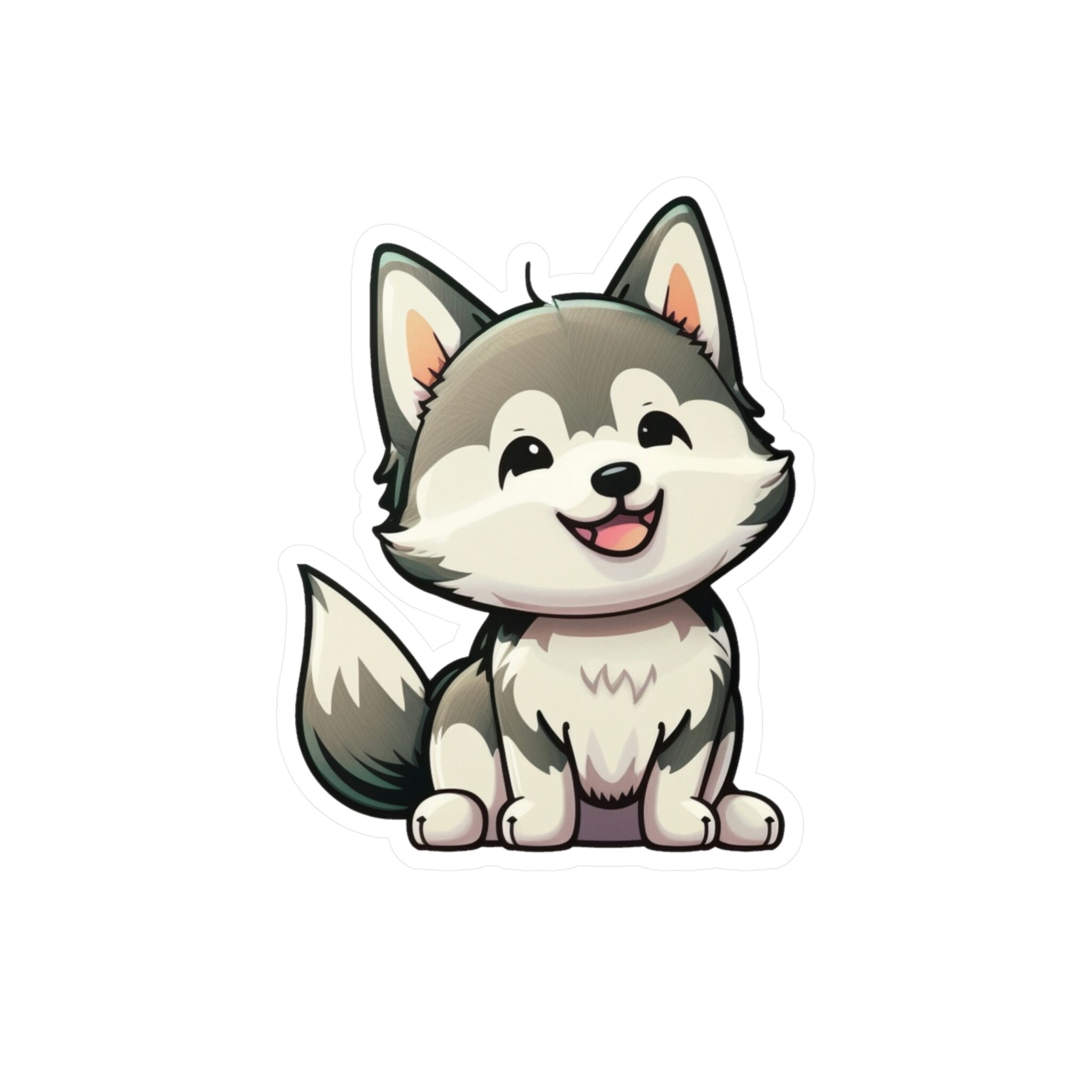 Cute Laughing Wolf Cub Sticker Vinyl Wolf Sticker Happy - Etsy