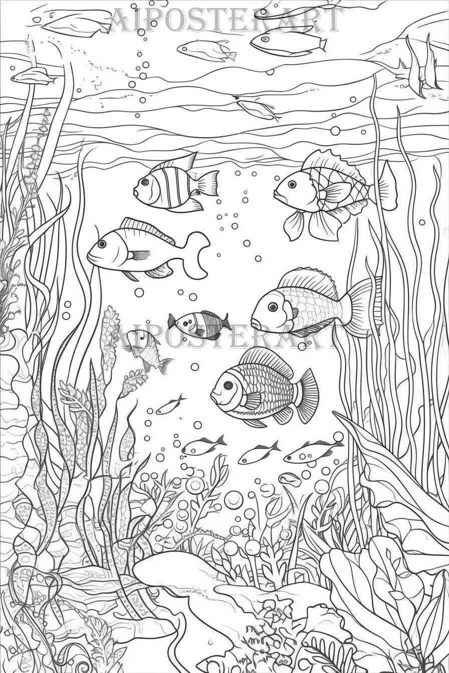 Fishes Underwater Coloring Sheet for Adults Printable Coloring Page ...