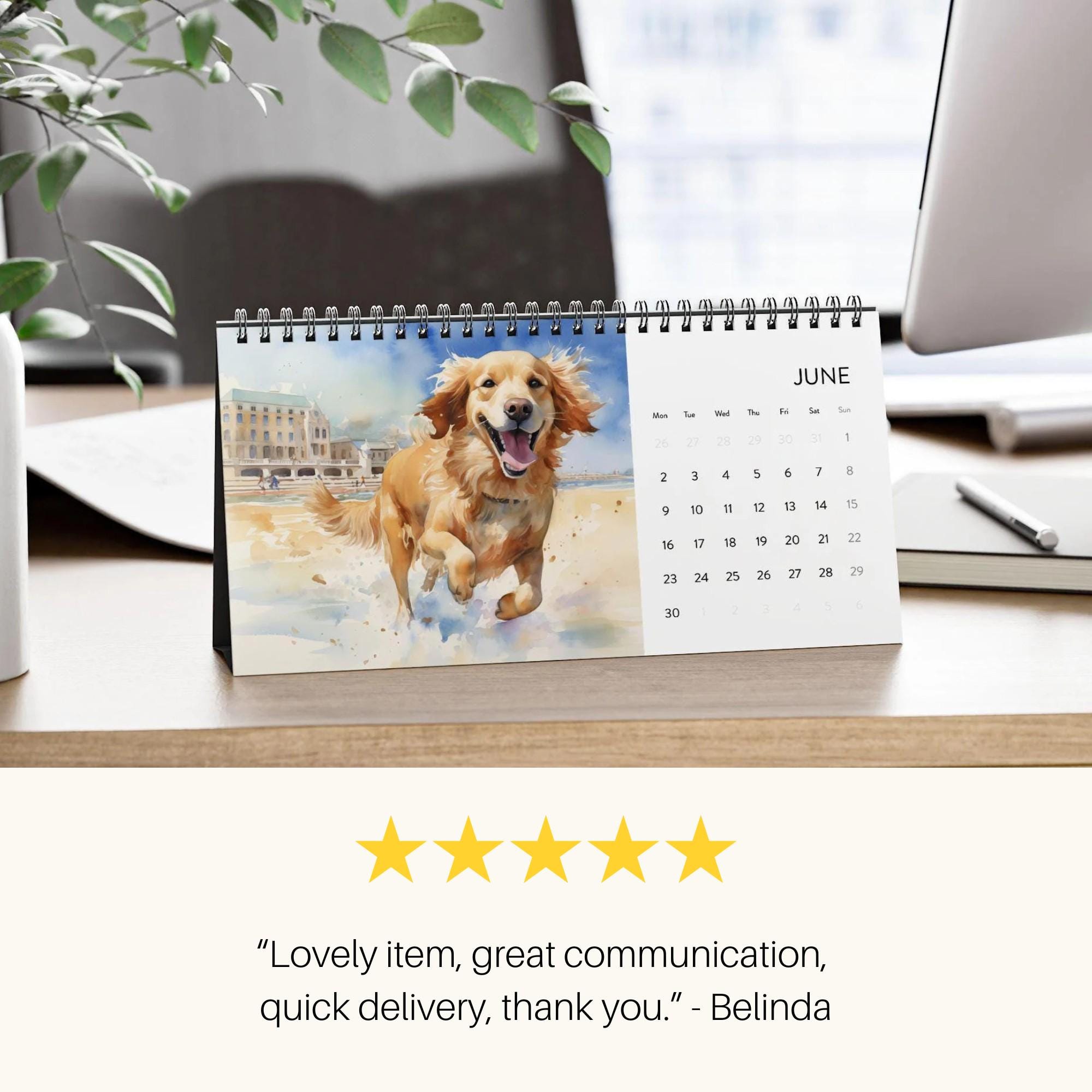 Golden Retriever Desk Calendar - Desk Calendar With 12 Watercolors of ...