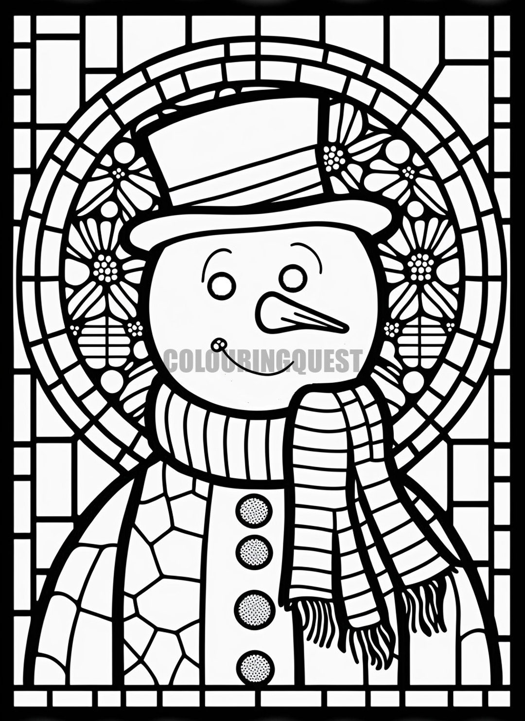 Snowman Stained Glass Window, Printable Adult Coloring Page From ...