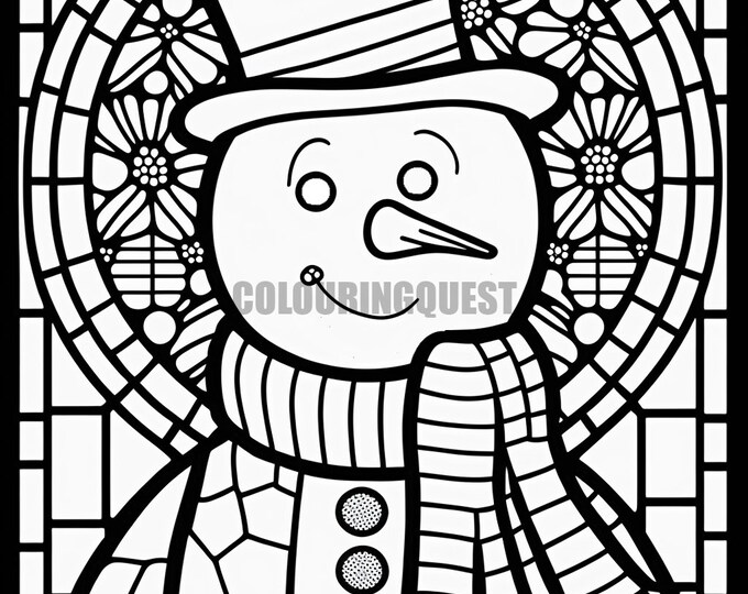 Snowman Stained Glass Window, Printable Adult Coloring Page From ...
