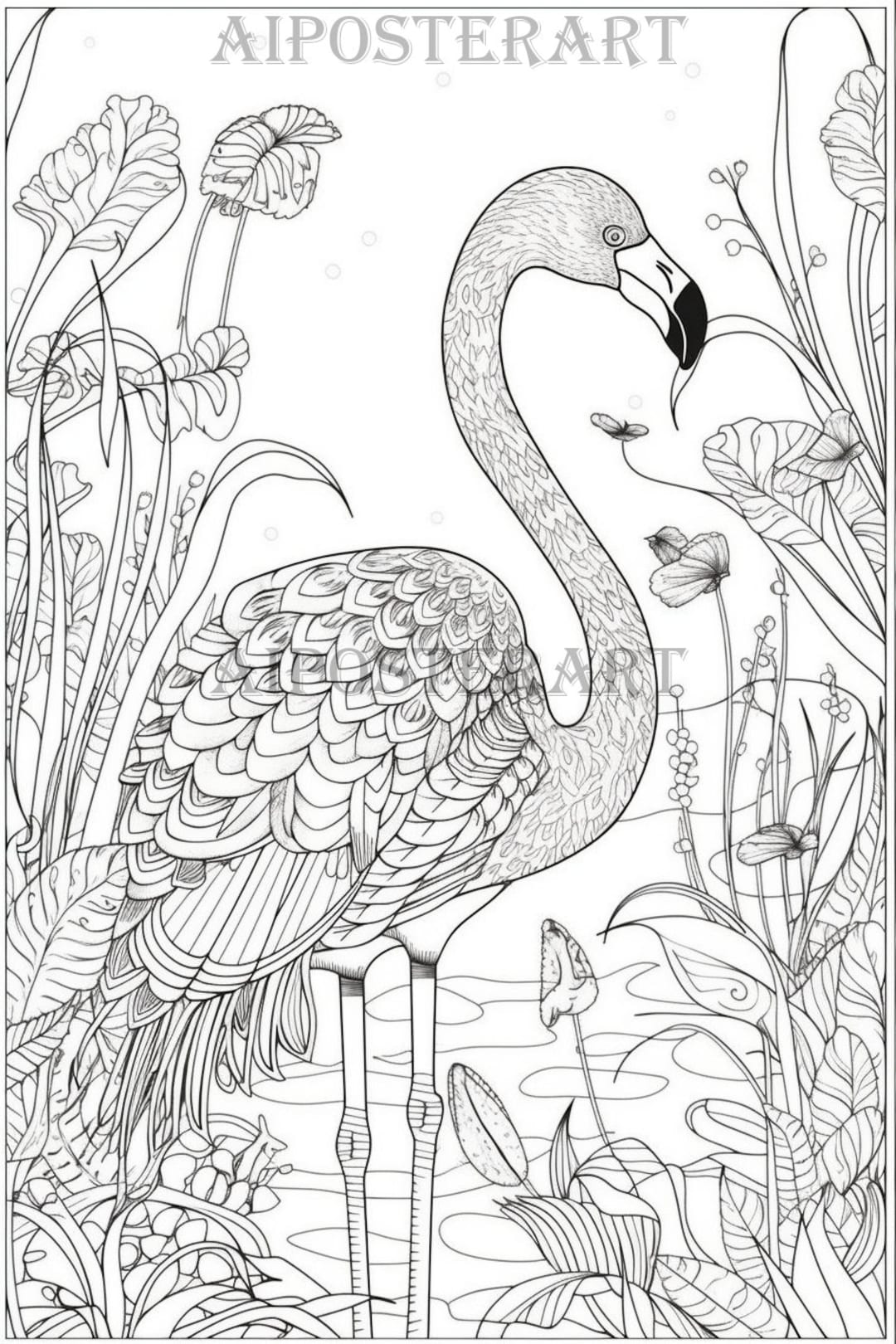 Elegant Flamingo Coloring Page for Adults - Printable Flamingo Coloring ...