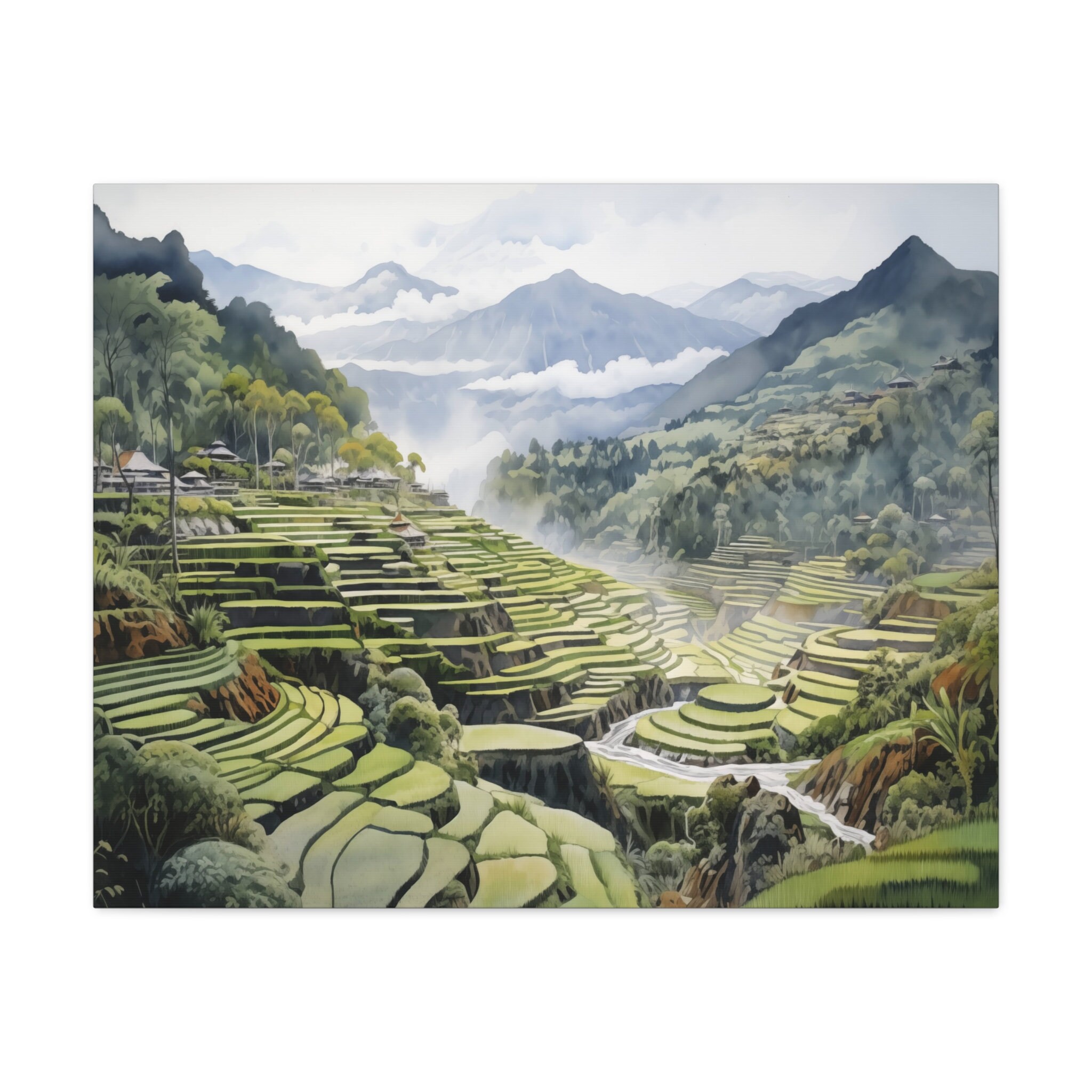 Rice Terraces of Banaue Watercolor Printed on Canvas - Frameless Rice ...