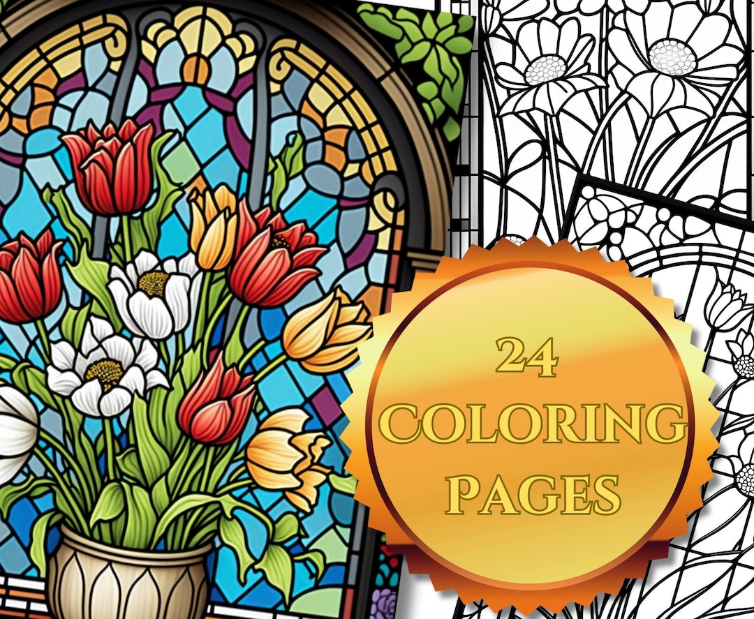 24 Stain Glass Windows of Flowers - Floral Stain Glass Windows 24 Pages ...