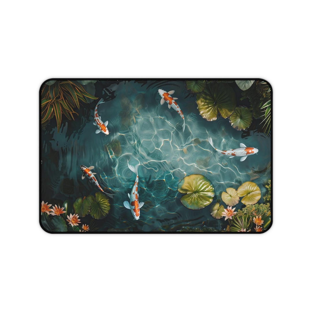 Serene Koi Pond Desk Mat - Large Desk Mat With Vibrant Koi Fish ...