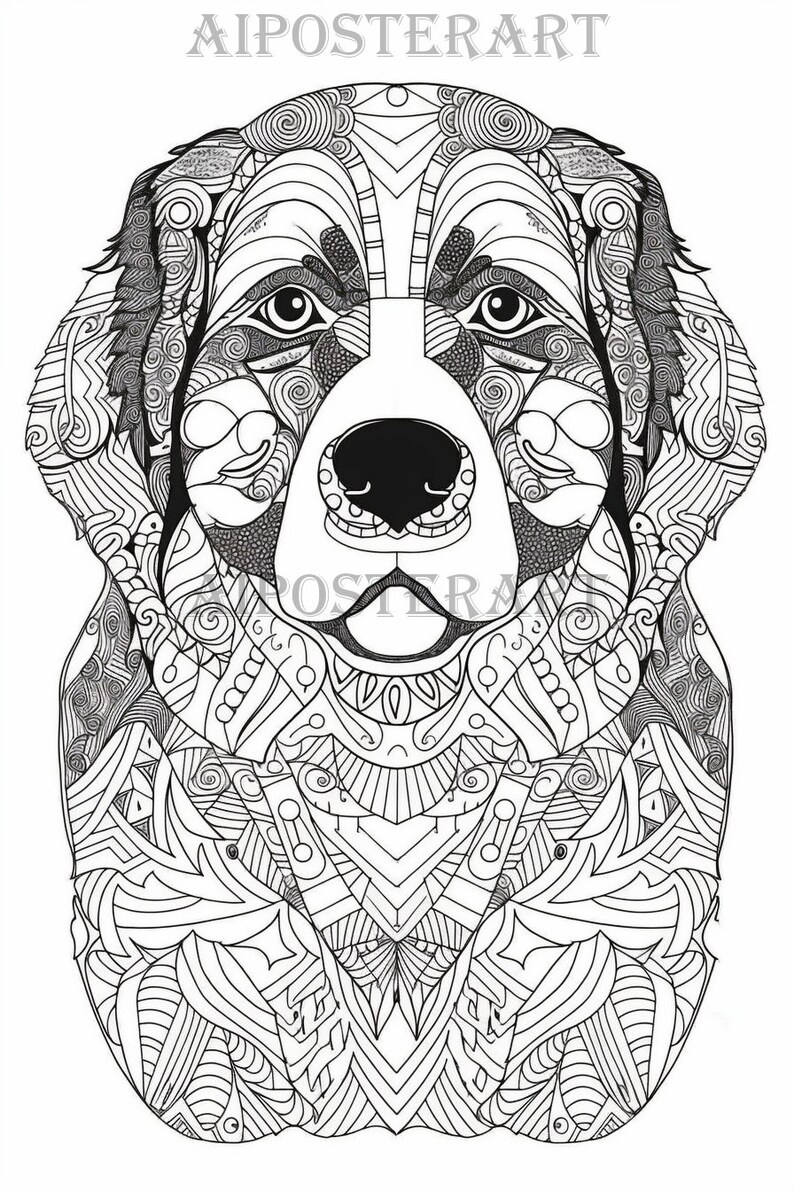 Bernes Mountain Dog Coloring Sheet for Adults Printable Dog Coloring ...