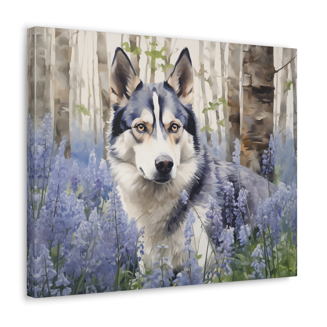 Art mural husky sibérien - aquarelle imprimée sur toile sans cadre ...