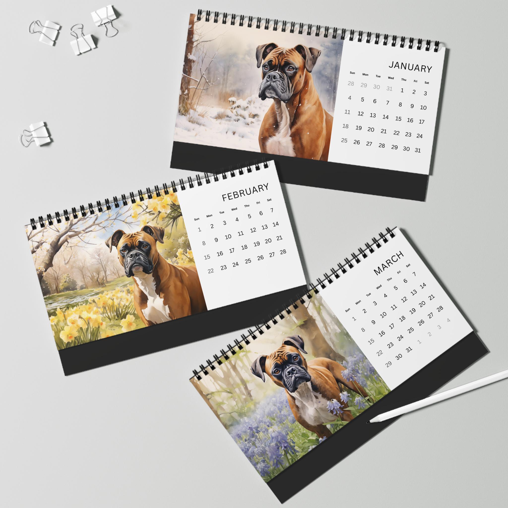 Boxer Dog Desk Calendar - 12 Watercolor Artworks - Printed in USA - Etsy