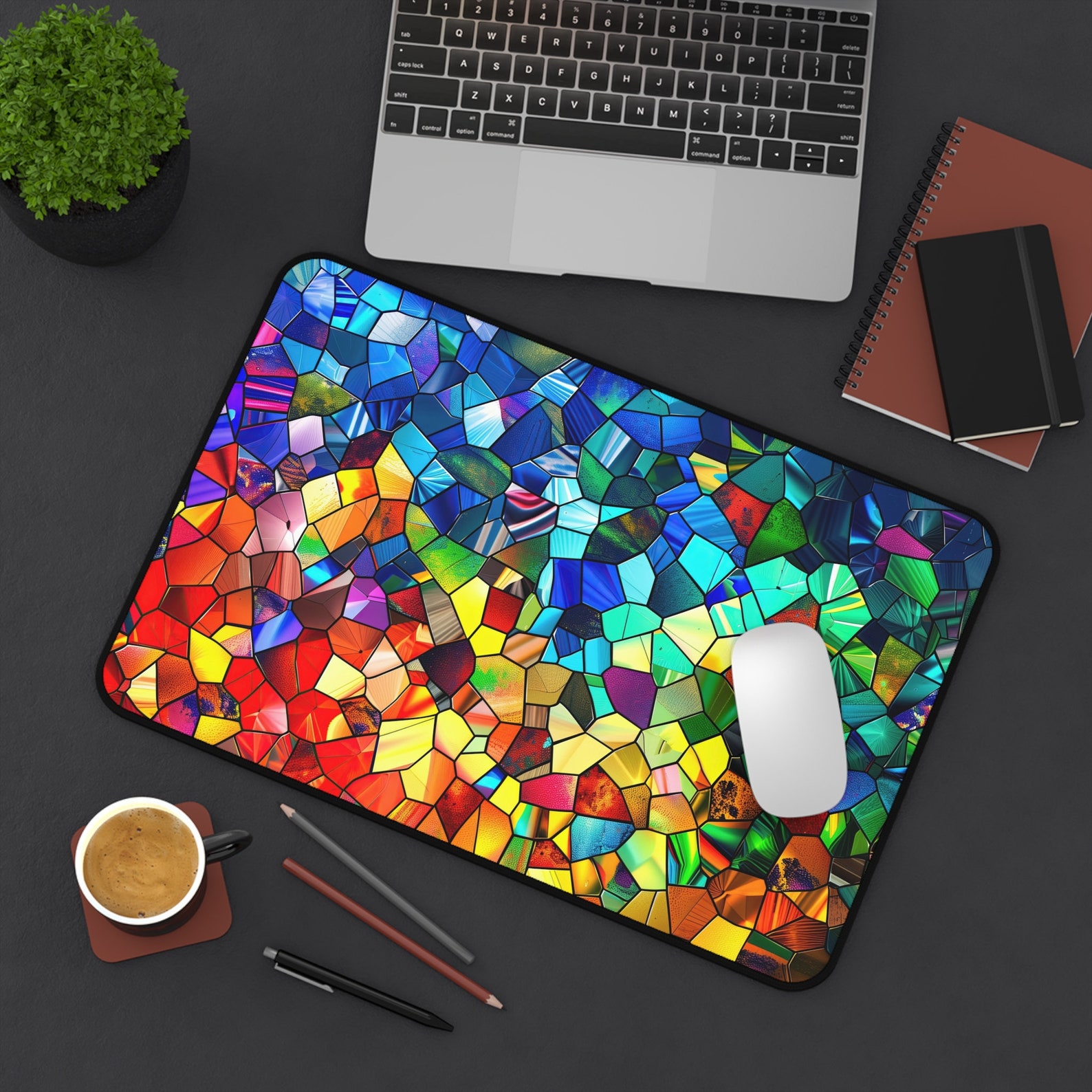 Rainbow Crystal Desk Mat Stained Glass, Geometric Shapes, Mosaic ...