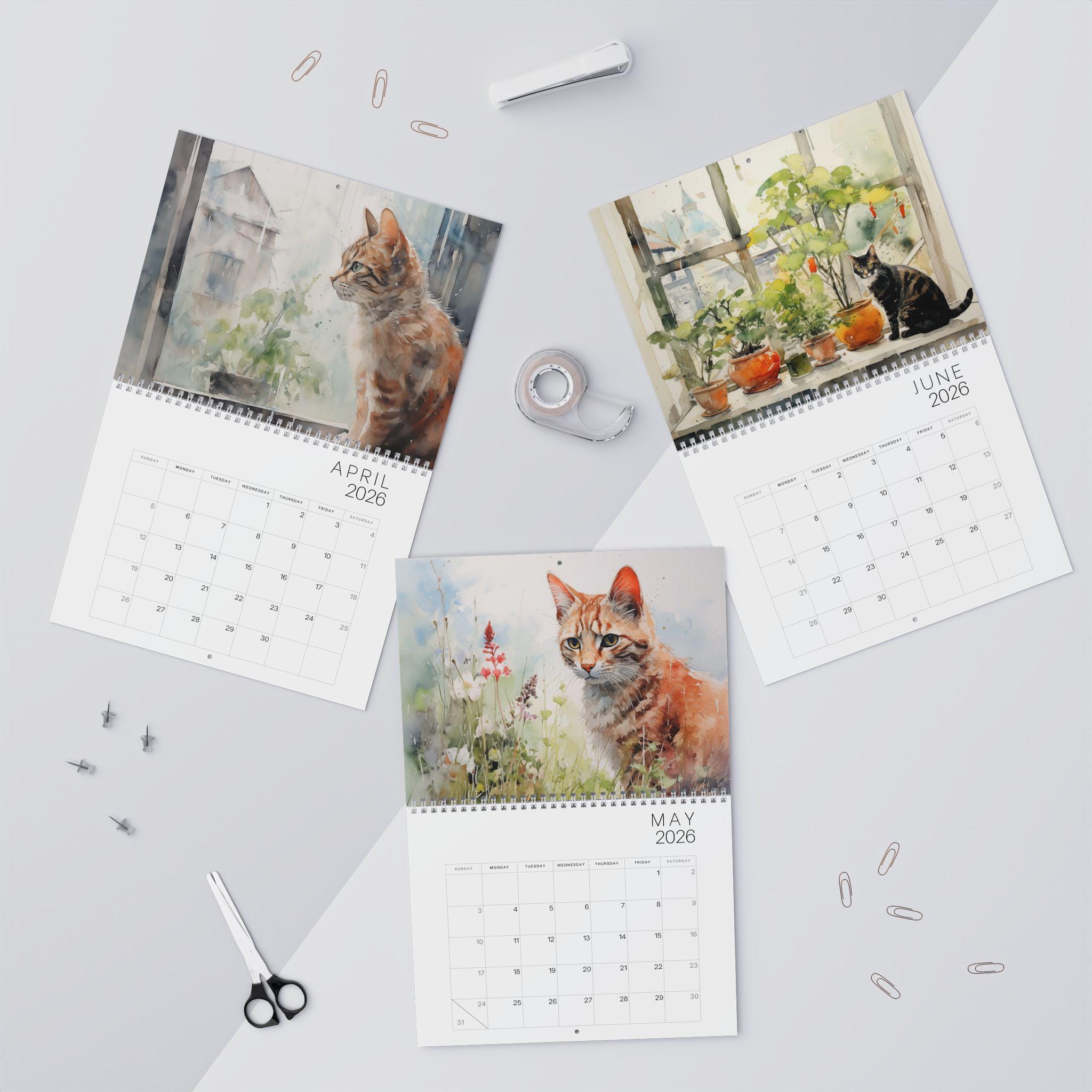 2026 Cat Wall Calendar - Hanging Wall Calendar Featuring 12 Watercolors ...