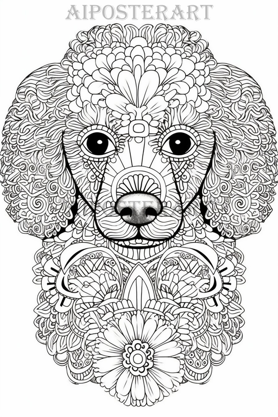 Mandala Poodle Coloring Sheet for Adults Printable Dog Coloring Page ...