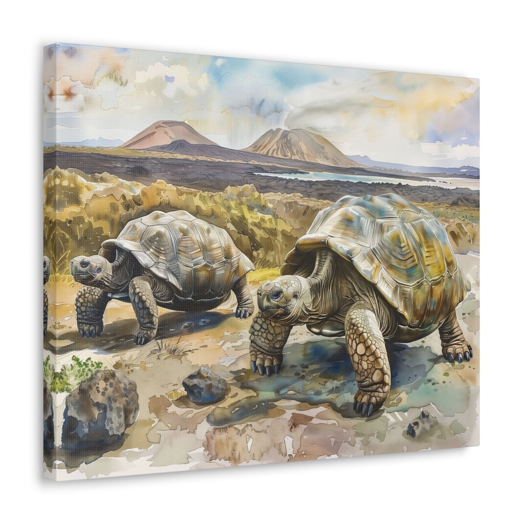 Giant Tortoises Watercolor Printed on Canvas - Frameless Wall Art Gift ...