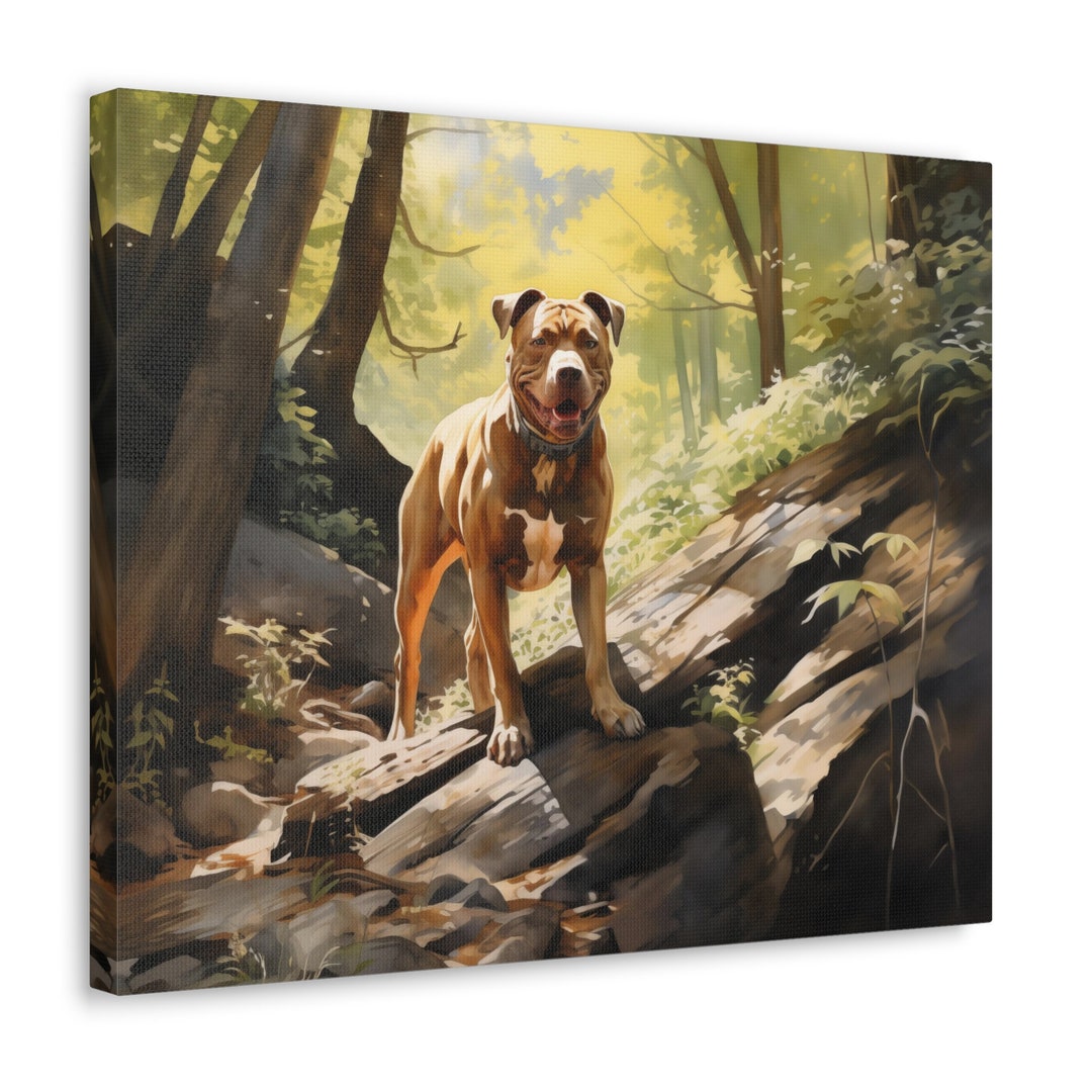 Pitbull Wall Art - Watercolor Printed on Unframed Canvas - Gift for ...