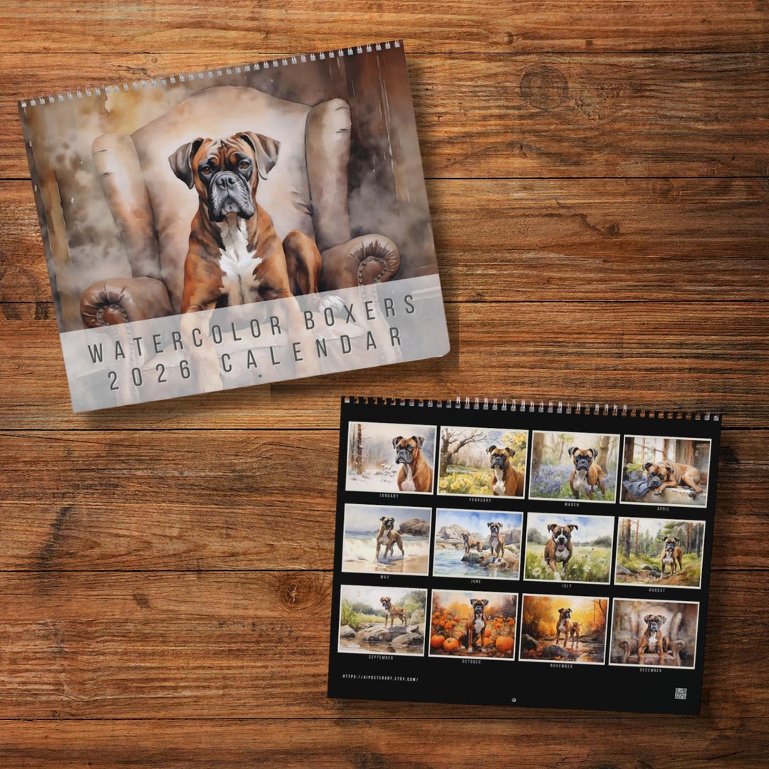 2026 Boxer Dog Wall Calendar - 12 Watercolor Dog Artworks - Etsy