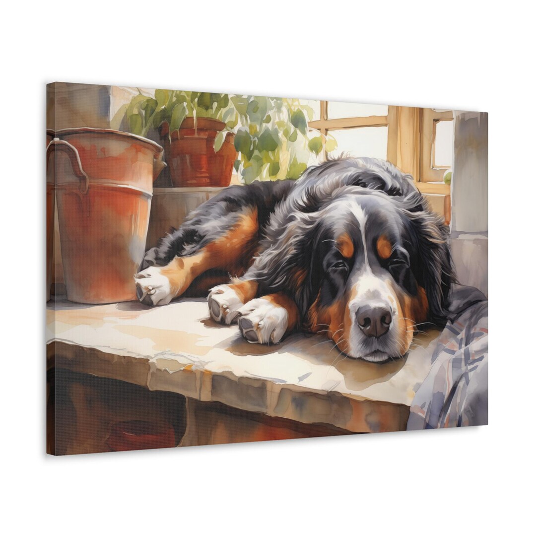Bernese Mountain Dog Watercolor Canvas Print - Wall Art Gift for ...