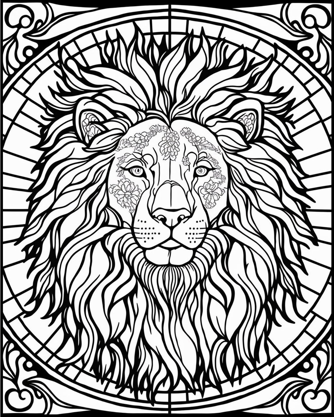 Lion - Stained Glass Window - Printable Adult Coloring Page From ...