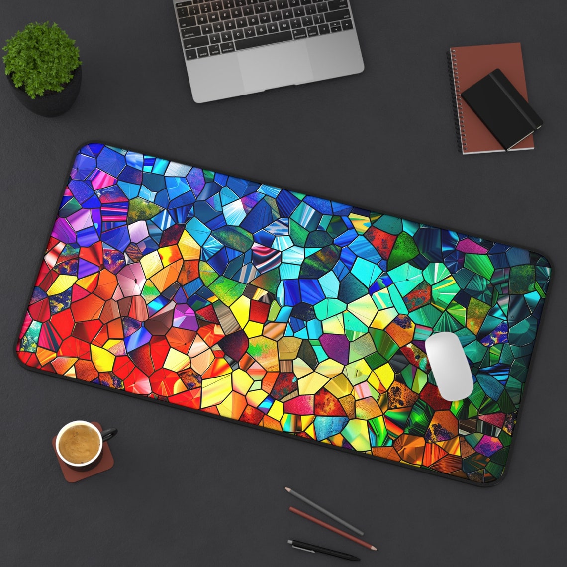 Rainbow Crystal Desk Mat Stained Glass, Geometric Shapes, Mosaic ...