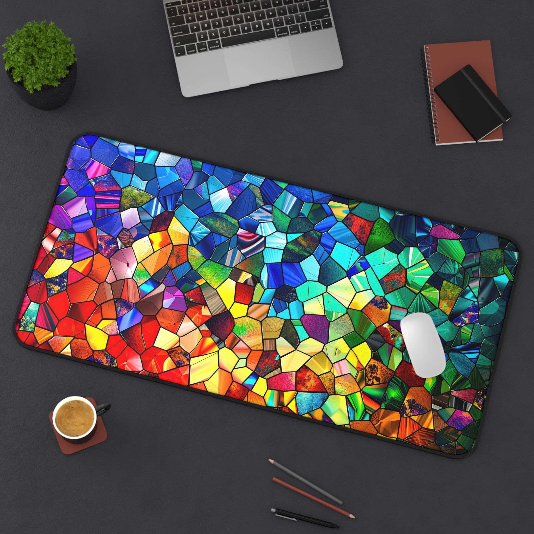 Rainbow Crystal Desk Mat Stained Glass, Geometric Shapes, Mosaic ...