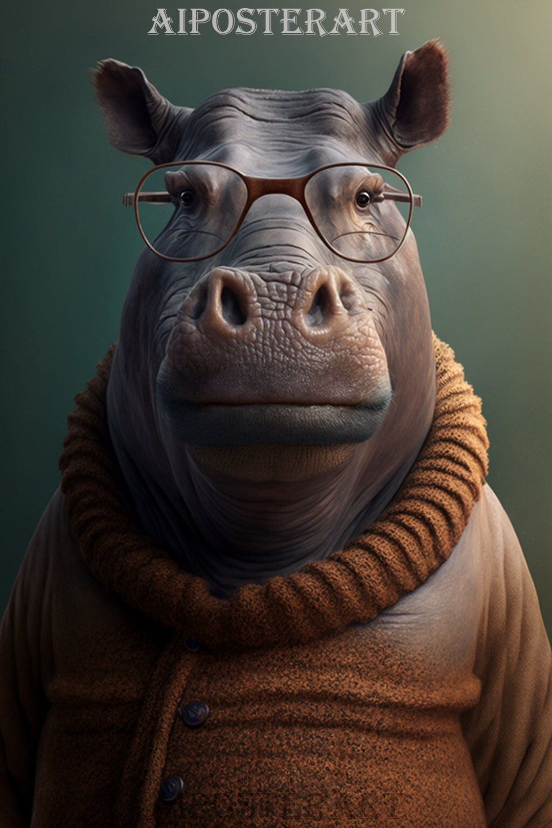 Stunning Anthropomorphic Digital Art Hippo in Sweater Digital Download ...