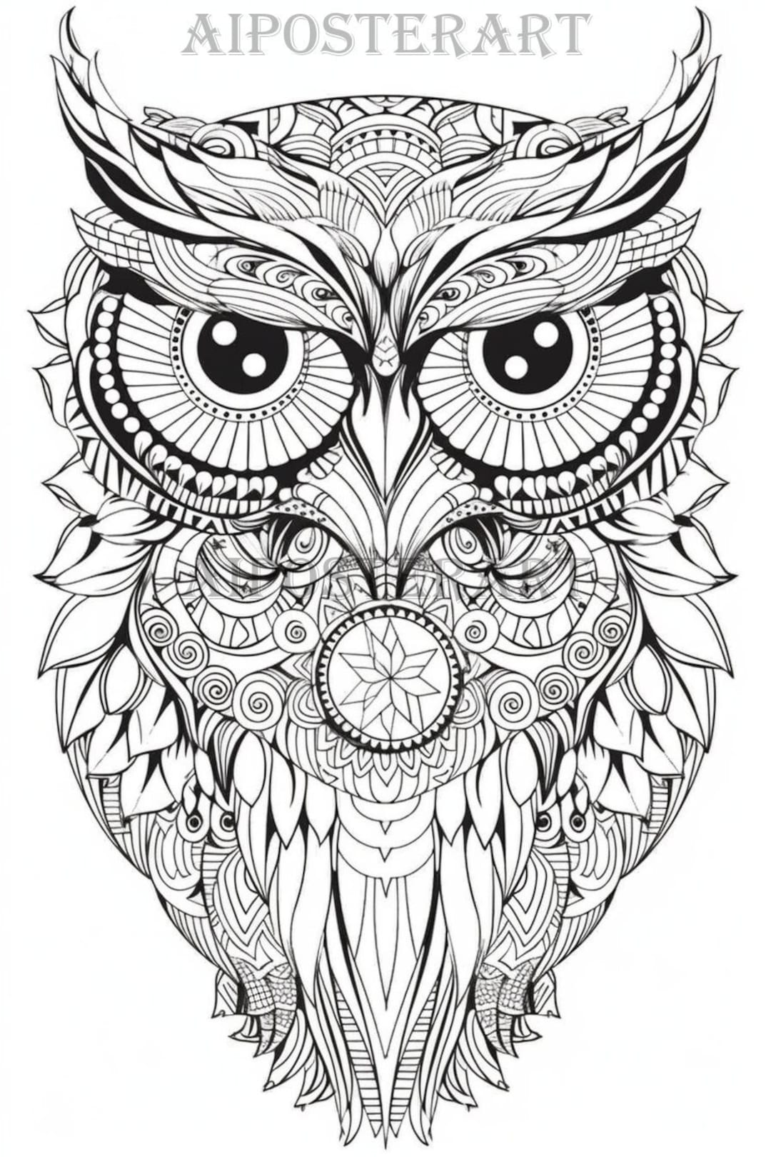 Tufted Eyes Mandala Owl Coloring Sheet for Adults Printable Owl ...