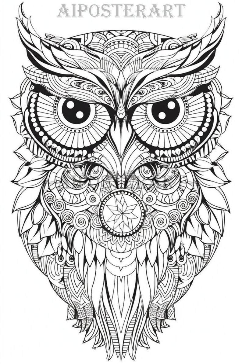Tufted Eyes Mandala Owl Coloring Sheet for Adults Printable Owl ...
