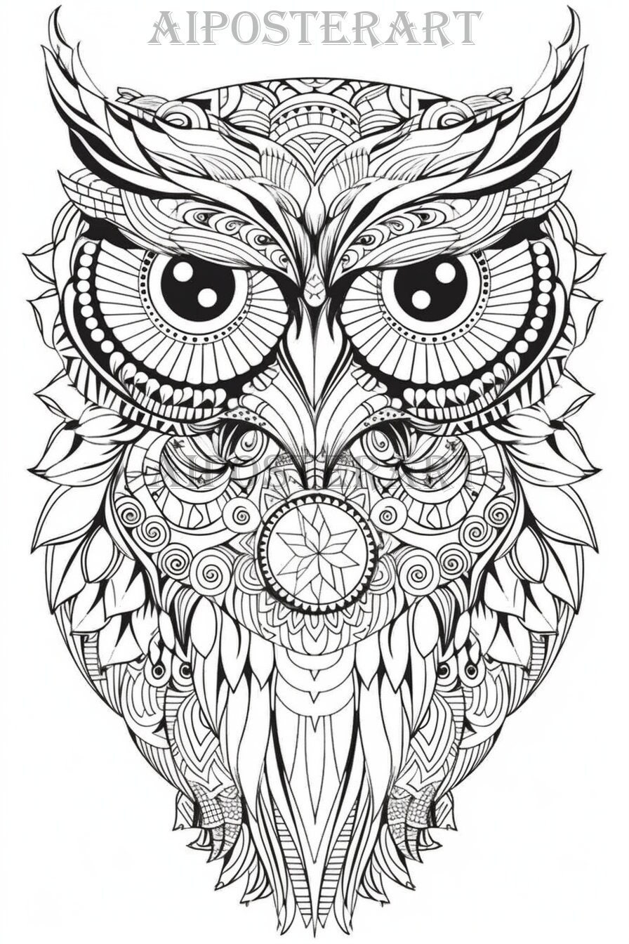 Tufted Eyes Mandala Owl Coloring Sheet for Adults Printable Owl ...