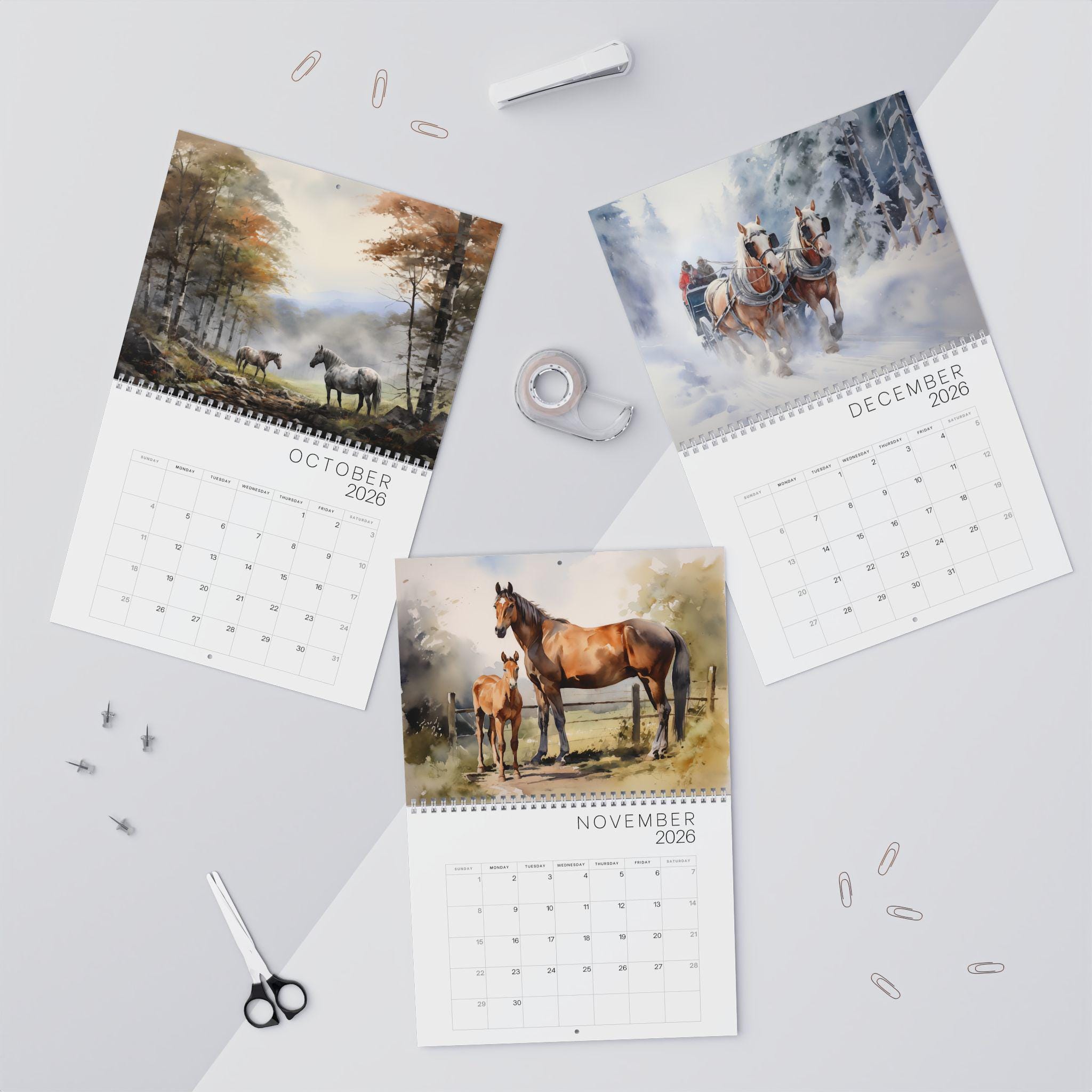 2026 Horse Wall Calendar - Wall Calendar Featuring 12 Watercolors of ...