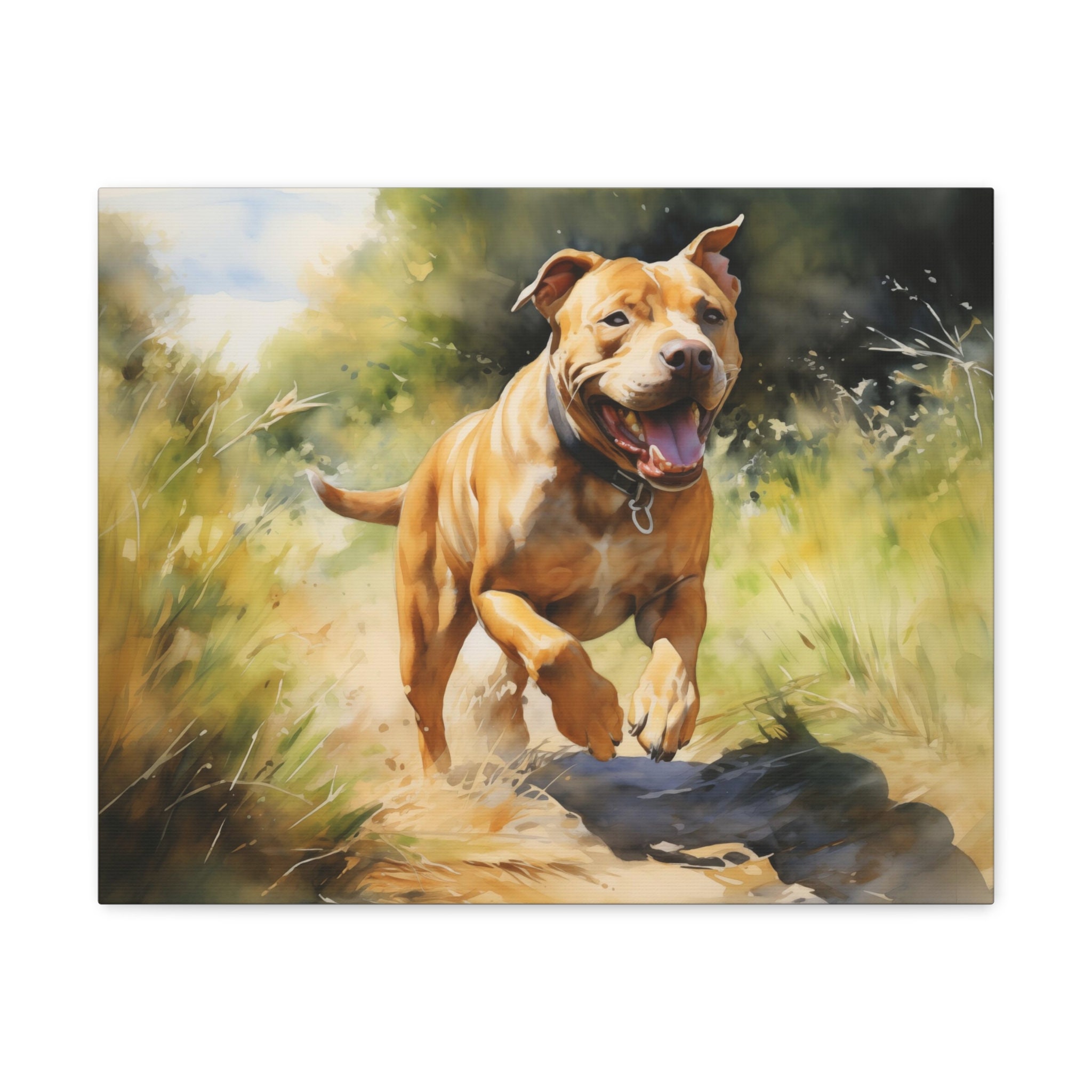 Pitbull Wall Art Watercolor Printed on Unframed Canvas Gift for Pitbull ...