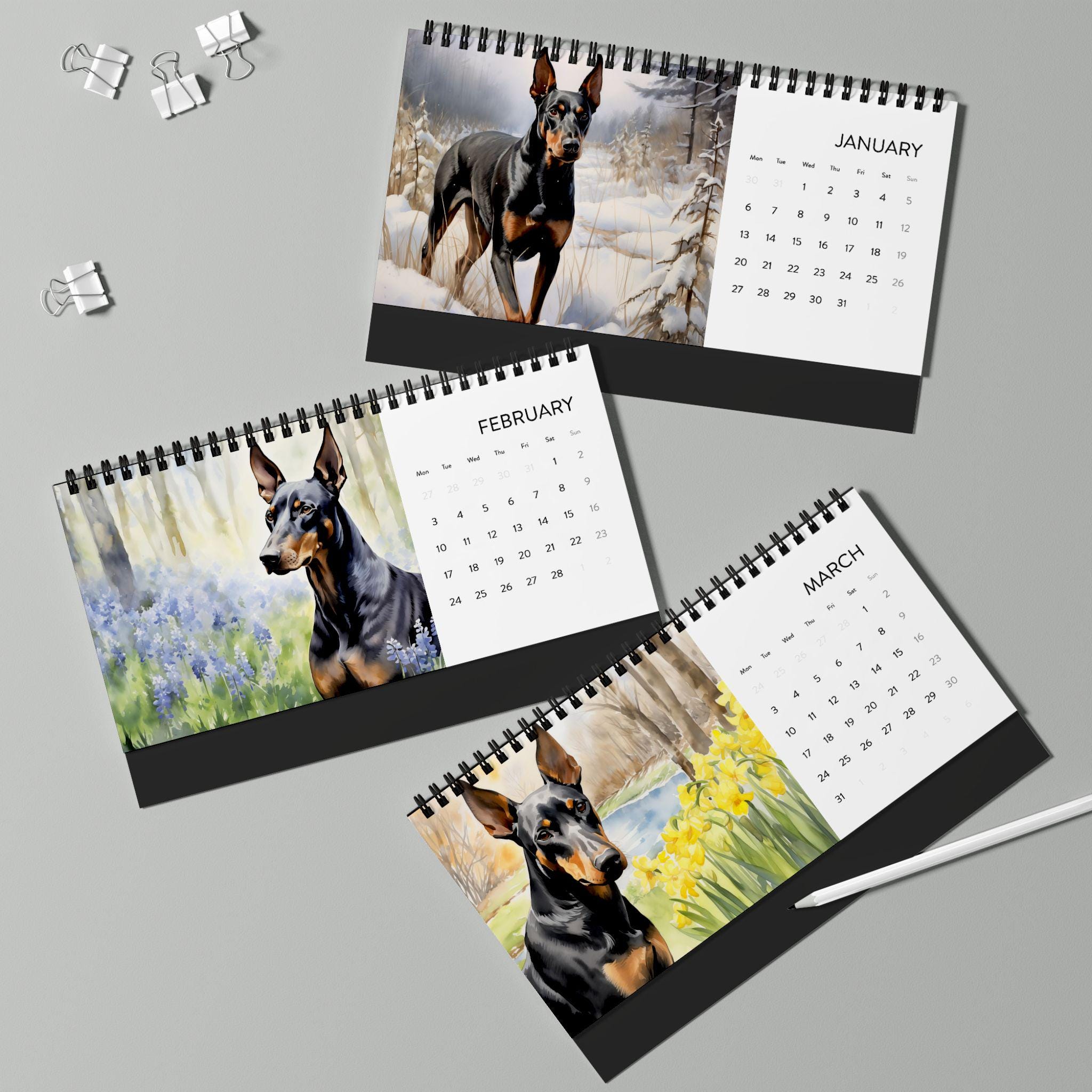 Doberman Pinschers Desk Calendar 2025 Gift for Doberman Pinscher Owner ...
