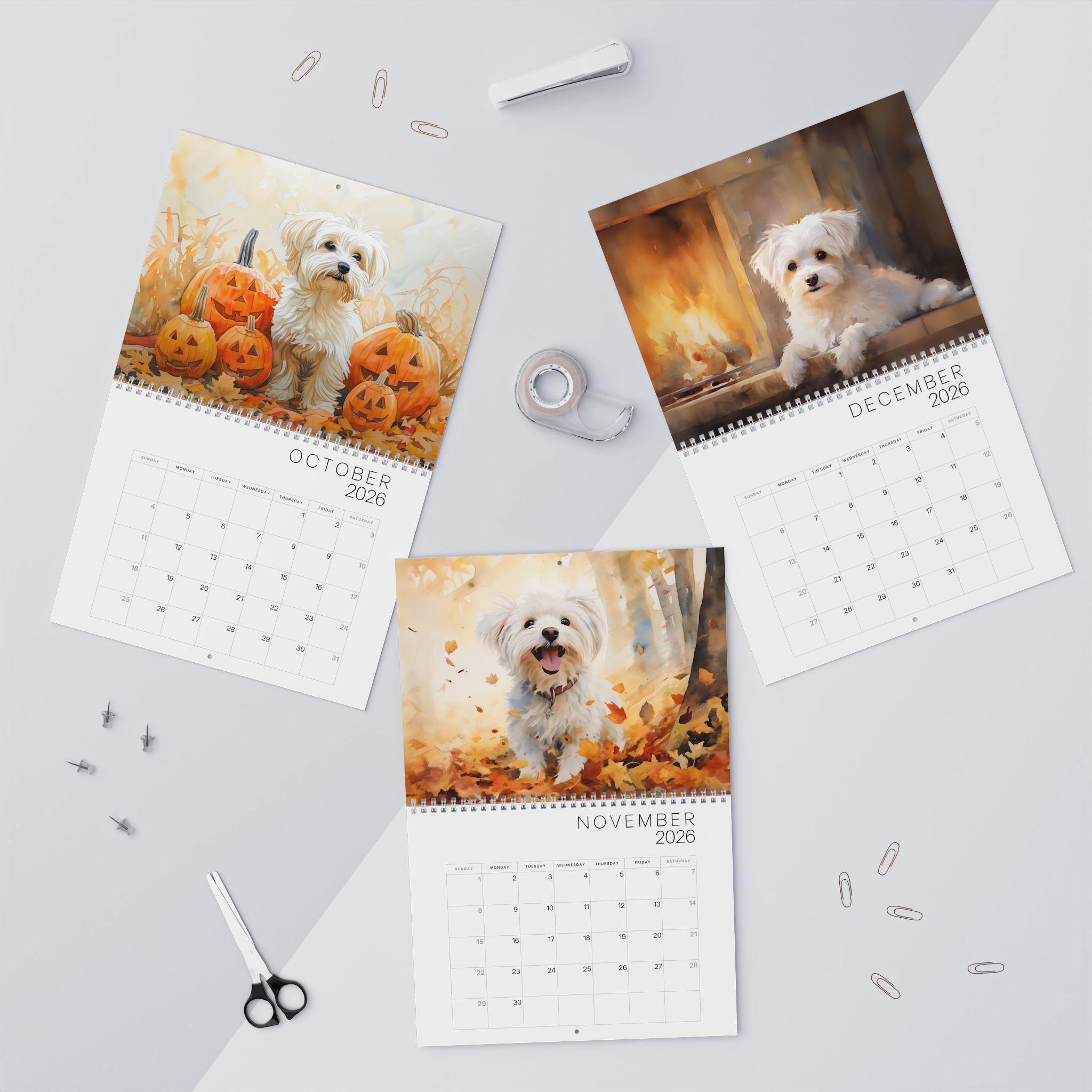 Maltese Wall Calendar - 2026 Calendar With 12 Watercolors of Maltese ...