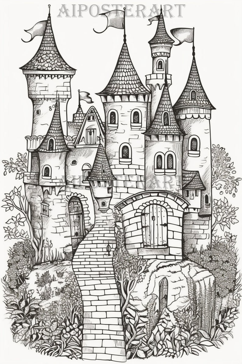 Magical Castle Coloring Page for Kids & Adults Printable Castle ...
