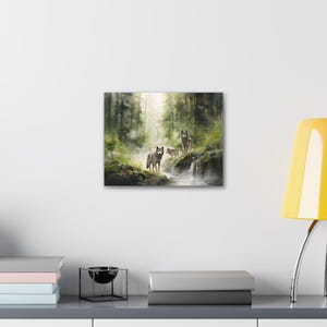 Pacific Northwest Wolves Watercolor Canvas - Mystical Rainforest Wall ...