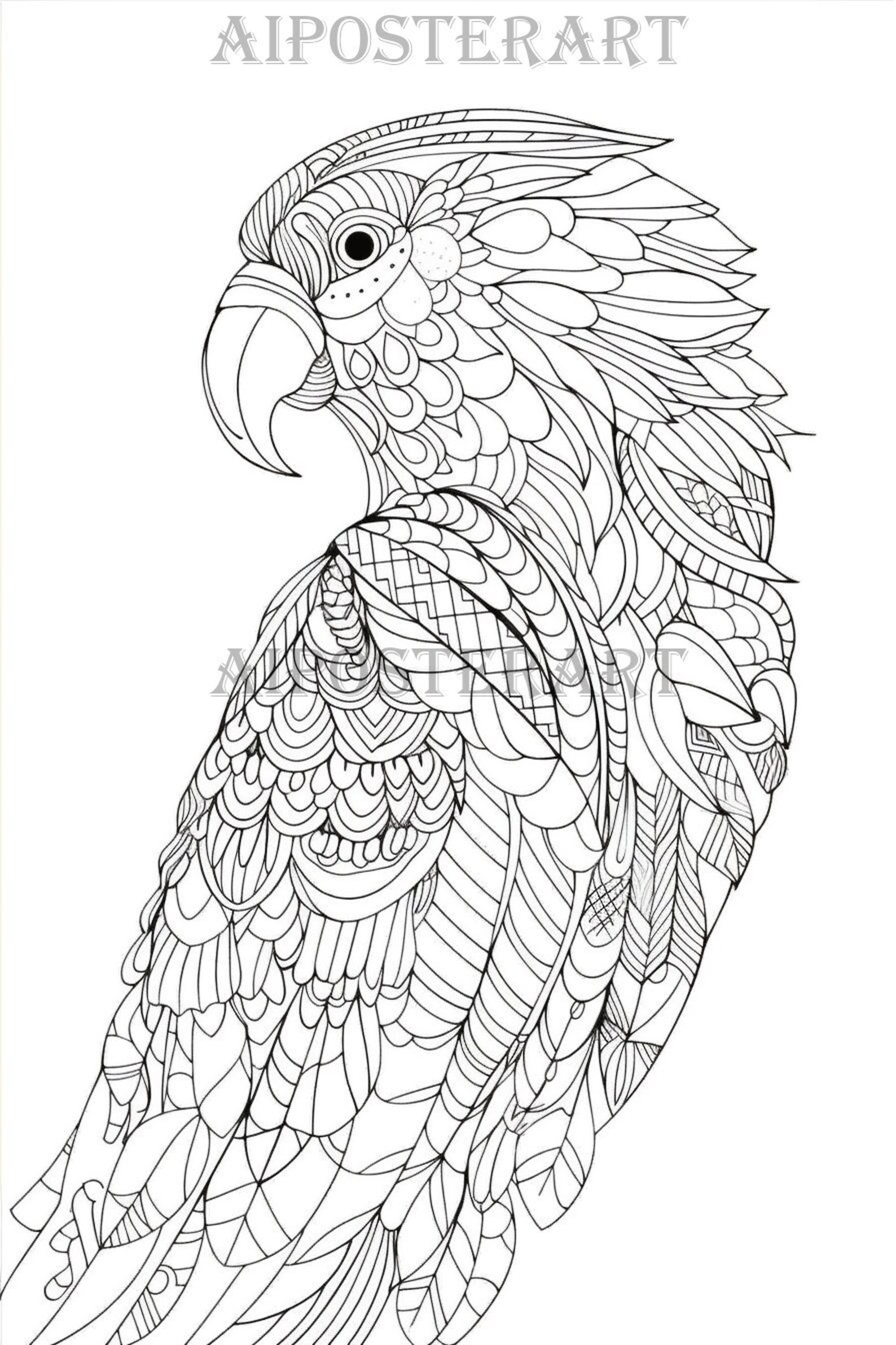 Patterned Parrot Coloring Page for Adults - Printable Coloring Sheet of ...