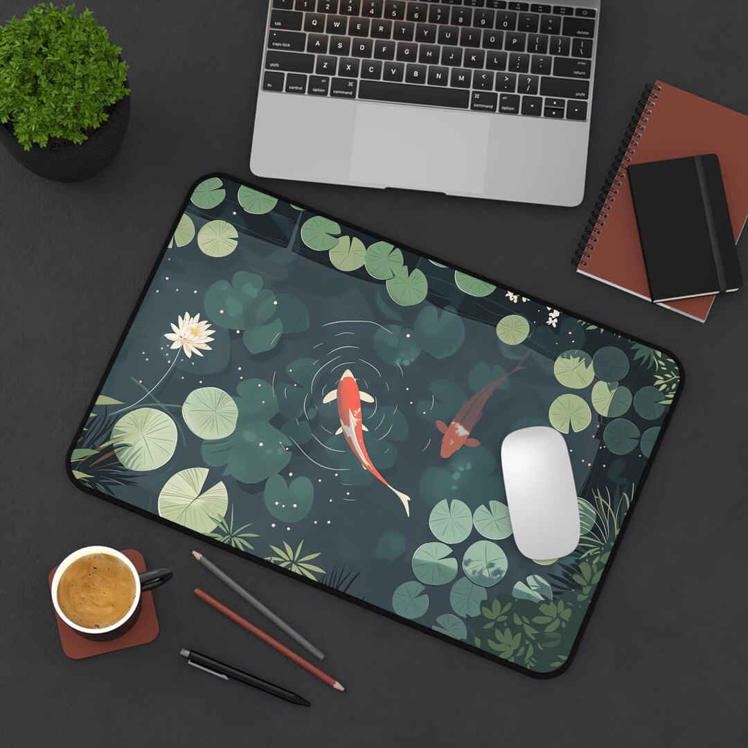 Tranquil Koi Garden Desk Mat - Large Desk Mat Features Two Graceful Koi ...